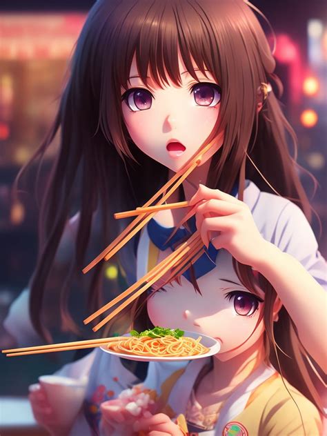 Short Lion839 The Girl Eating Noodles Using Chopsticks