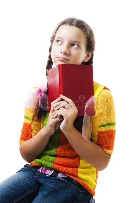 Fille Songeuse Dadolescent Avec Le Livre Photo Stock Image Du Beau