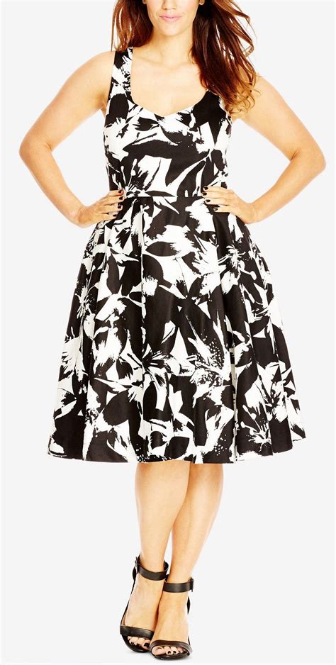 City Chic Plus Size Floral Print Fit And Flare Dress Floral Dress Black