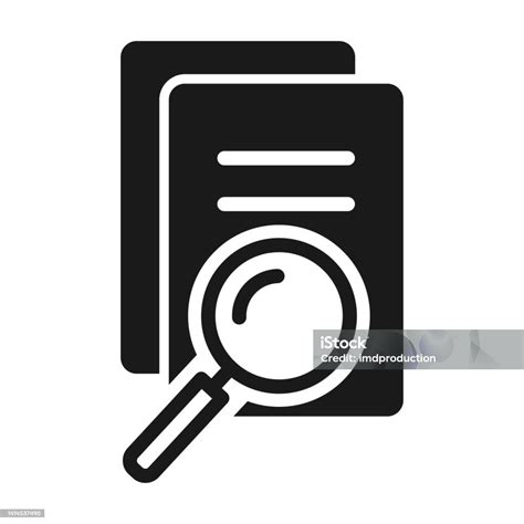 정밀 조사 문서 계획 아이콘입니다 돋보기 확대경 벡터 일러스트레이션으로 문장 검토 돋보기 광학 기기에 대한 스톡 벡터 아트 및