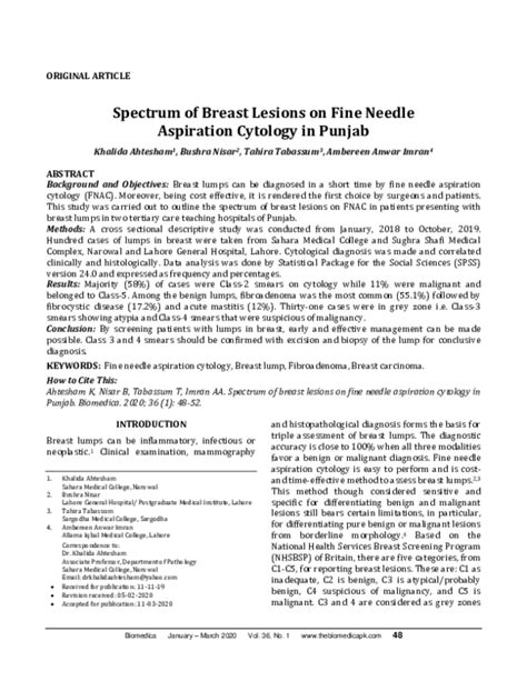 Pdf Spectrum Of Breast Lesions On Fine Needle Aspiration Cytology In