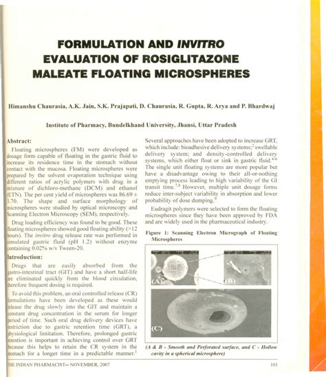 Pdf Formulation And Evaluation Of Rosiglitazone Maleate Floating Microspheres