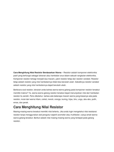 Cara Menghitung Nilai Resistor 4 Warna Ide Perpaduan Warna