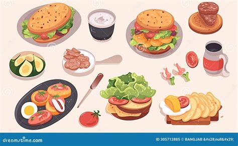 Vector Illustration Of Breakfast Lunch And Dinner Menu Set Stock
