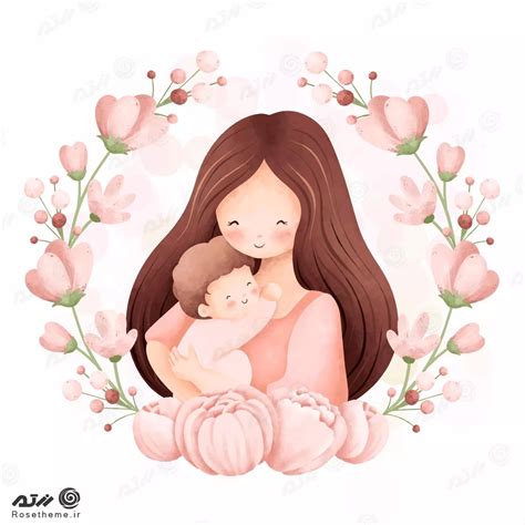 دانلود وکتور Eps مجموعه تصویرسازی آبرنگی مادر و نوزاد 24918 رزتم