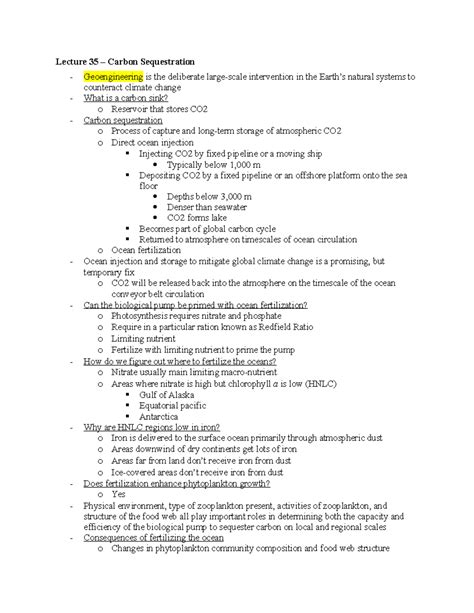 lecture 35 carbon sequestration lecture 35 carbon sequestration