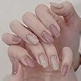 Amazon YoYoee Short Nude Nails Tips Marble Nails False Nails