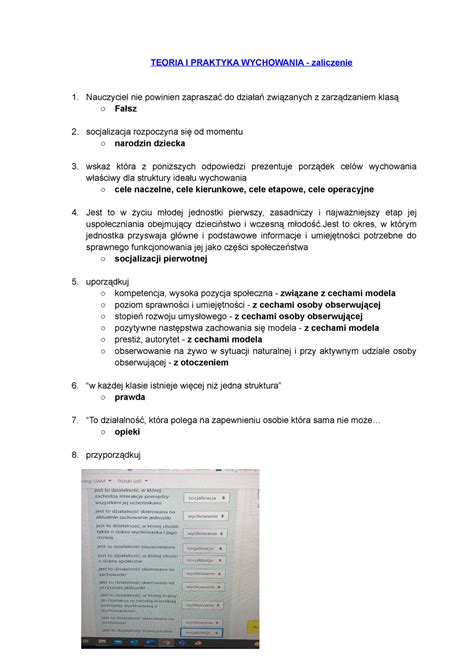 Teoria I Praktyka Wychowania Zaliczenie TEORIA I PRAKTYKA