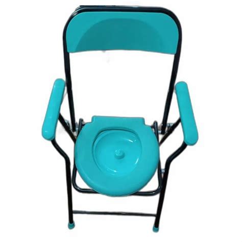 Hospital Sky Blue And Black Oval Commode Chair Size 80x40cm At Best