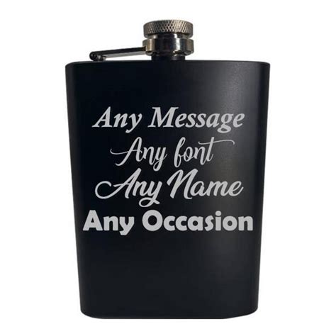 Personalised Stainless Steel 200ml Engraving Hip Flask Black Canvas