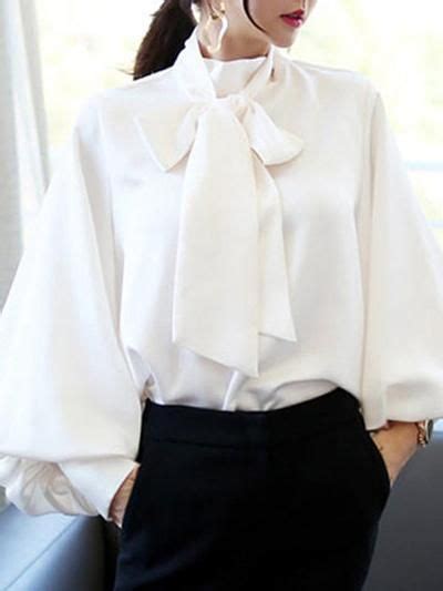 Bow Tie Stand Collar Bowknot Pure Color Blouse Bow Shirt Women