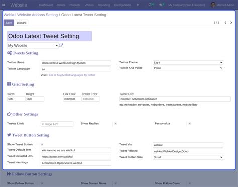 odoo latest tweet display twitter account posts on website webkul
