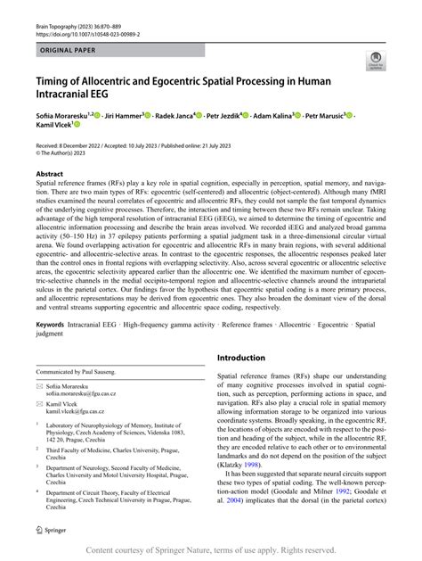Pdf Timing Of Allocentric And Egocentric Spatial Processing In Human Intracranial Eeg