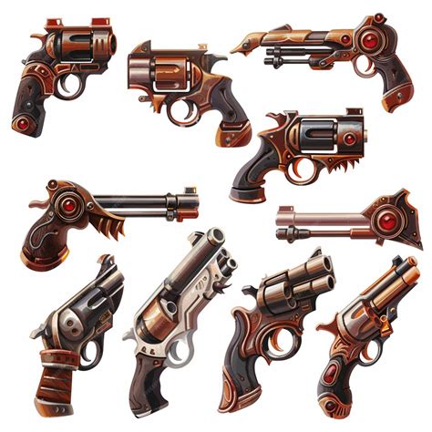 Premium Vector Game Sheet Of Different Types Of Gun Clay Render Oily