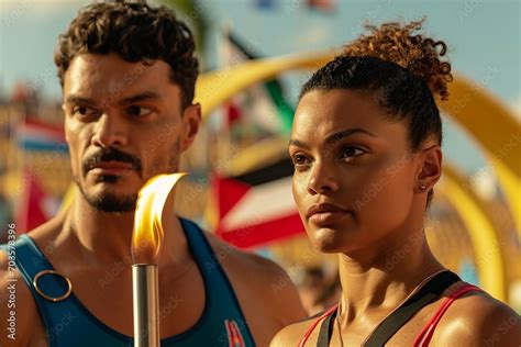 Passing The Flame A Multicultural Olympic Torch Ceremony Stock Illustration Adobe Stock