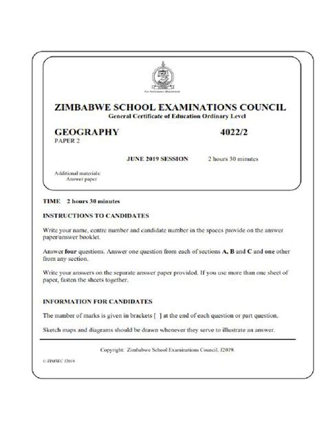 Zimsec O Level Geography June 2019 Past Exam Paper 2 With Answers Pdf