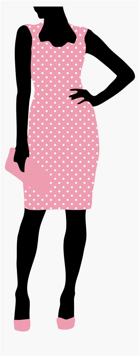 Fashion Woman Pink Polka Dot Dress Clip Arts Fashion Model Clipart