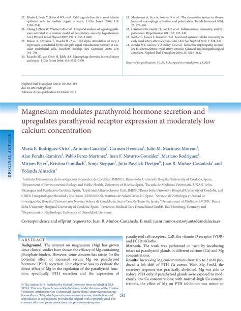 PDF Magnesium Modulates Parathyroid Hormone Secretion And Upregulates