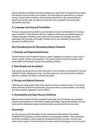 The Importance And Applications Of Speech Datasets In AI Development PDF