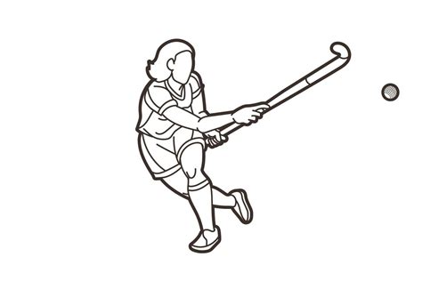 Outline Field Hockey Sport Female Player Action 12280244 Vector Art At