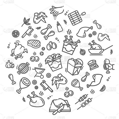 鸡肉相关矢量线图标的简单设置图片 其他图片图片素材 花瓣网