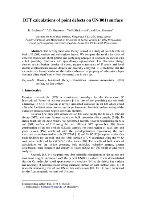 Pdf Dft Calculations Of Point Defects On Un 001 Surface