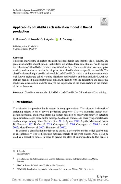 Applicability Of Lamda As Classification Model In The Oil Production Request Pdf