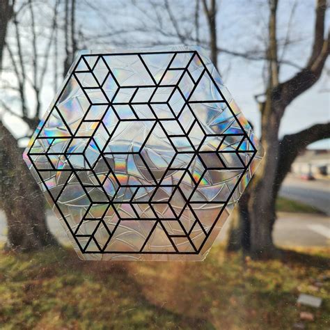 3d Cube Quilt Block Suncatcher Reusable Static Cling Window Decoration