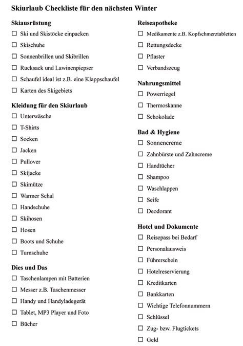 Kostenlose Checkliste für den nächsten Skiurlaub Winterurlaub