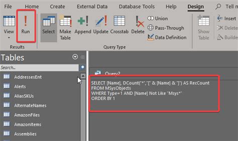 Count All Records In Every Ms Access Table