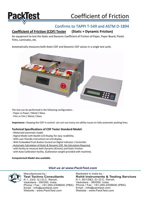 Coefficient Of Friction Cof Tester Pdf