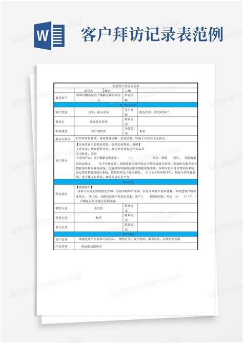 客户拜访记录表范例Word模板下载 编号qrkzmjpp 熊猫办公