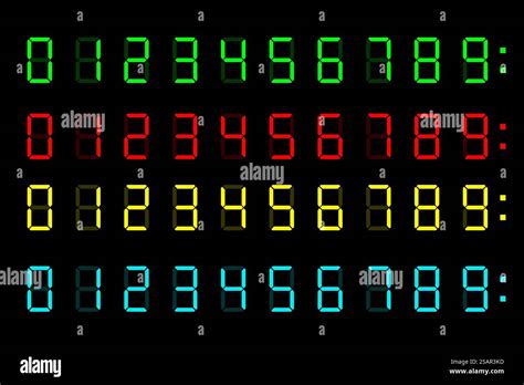 Digital Clock Numbers Vector Isolated Colored Elements Set Of Digital Calculator Colored