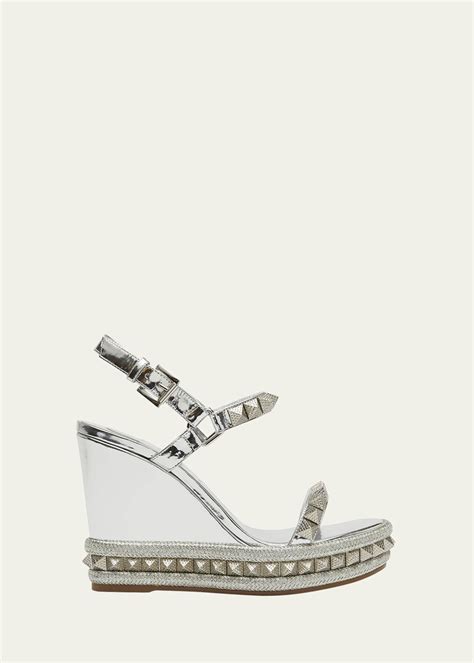 Christian Louboutin Pyraclou Metallic Spike Wedge Sandals Bergdorf