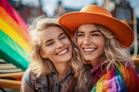 Premium Ai Image Beautiful Lesbian Couple In A Boat In Amsterdam Celebrating Lgbtq Pride With