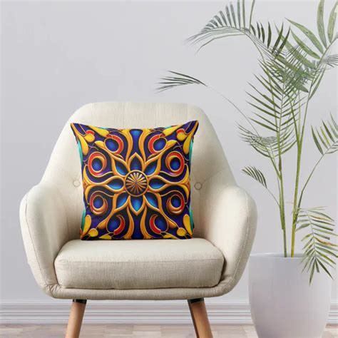 Retro Blue Floral Art Deco Illustration Throw Pillow Zazzle