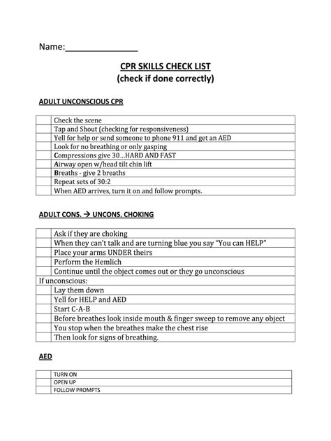Fillable Online Westonps Cpr Skills Check List Fax Email Print Pdffiller