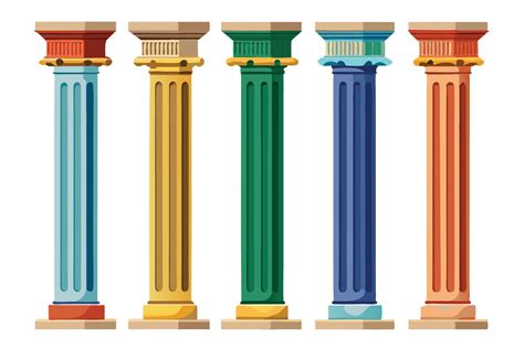 Colorful Classical Columns Set Against A White Background 62255073