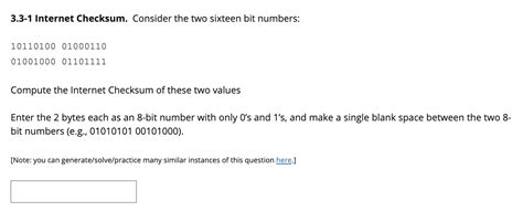 solved 3 3 1 internet checksum consider the two sixteen bit
