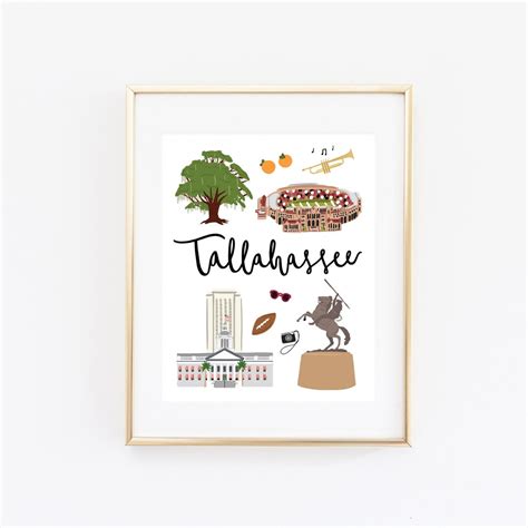 Illustrated Tallahassee Art Print Cute Tallahassee Map Modern