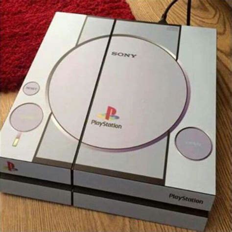 Ps4 With Ps1 Skin On Wooden Floor