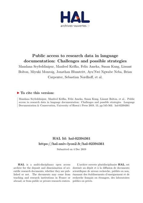 Pdf Public Access To Research Data In Language Documentation