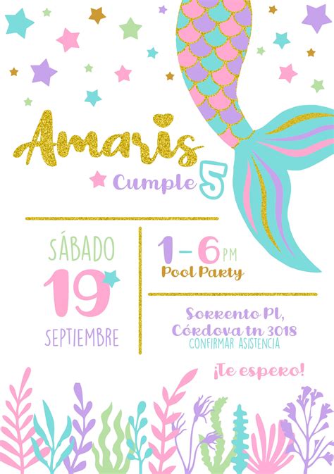 Invitación sirena Mermaid birthday invitations Mermaid theme birthday party Mermaid birthday