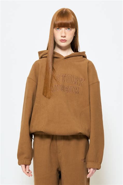 제너럴아이디어 단독 Unisex 소프트 레터링 후드티 Brown