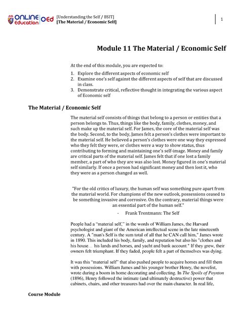 The Material Economic Self Understanding The Self Bsit The