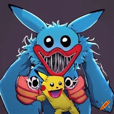 Pikachu As Huggy Wuggy In The Style Of Poppy Playtime On Craiyon