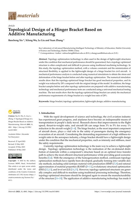 pdf topological design of a hinger bracket based on additive