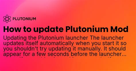 How To Update Plutonium Mod Plutonium Project How To Update Plutonium Mod Plutonium Project