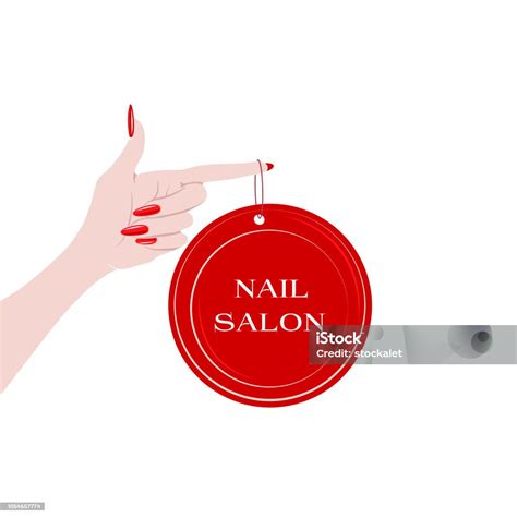 우아한 빨간 매니큐어 매니큐어 원형 패널을 들고와 여자 핸드 손톱 아트 살롱 벡터 일러스트 레이 션 네일 살롱에 대한 스톡 벡터 아트 및 기타 이미지 Istock