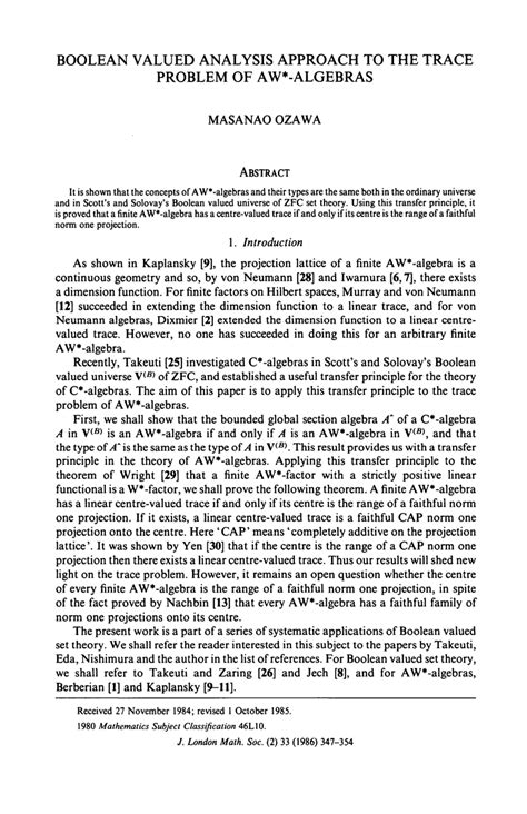 Pdf Boolean Valued Analysis Approach To The Trace Problem Of Aw Algebras